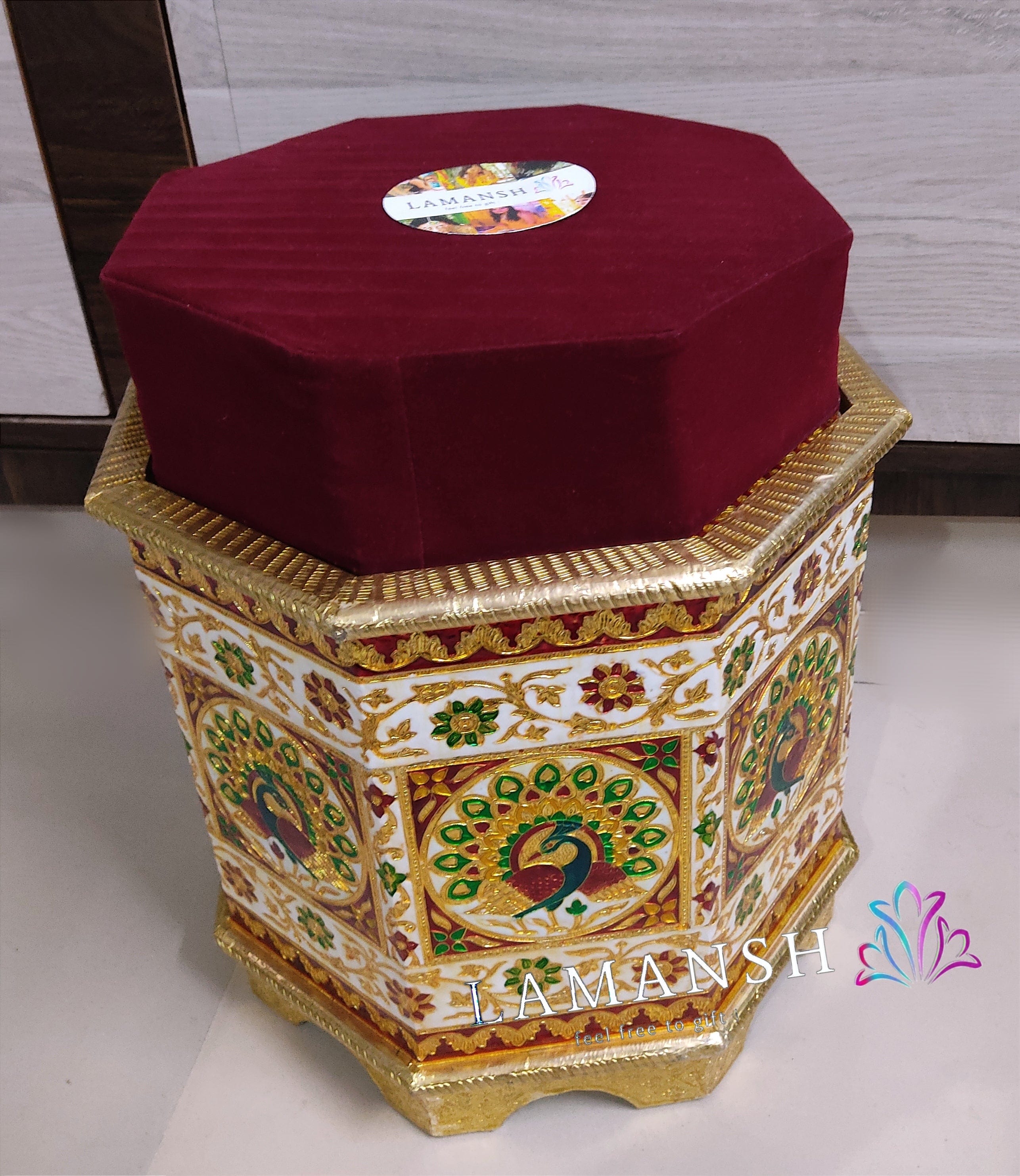 LAMANSH Meenakari Peacock Hollow Design Mudda Stool (with storage box) – Lamansh
