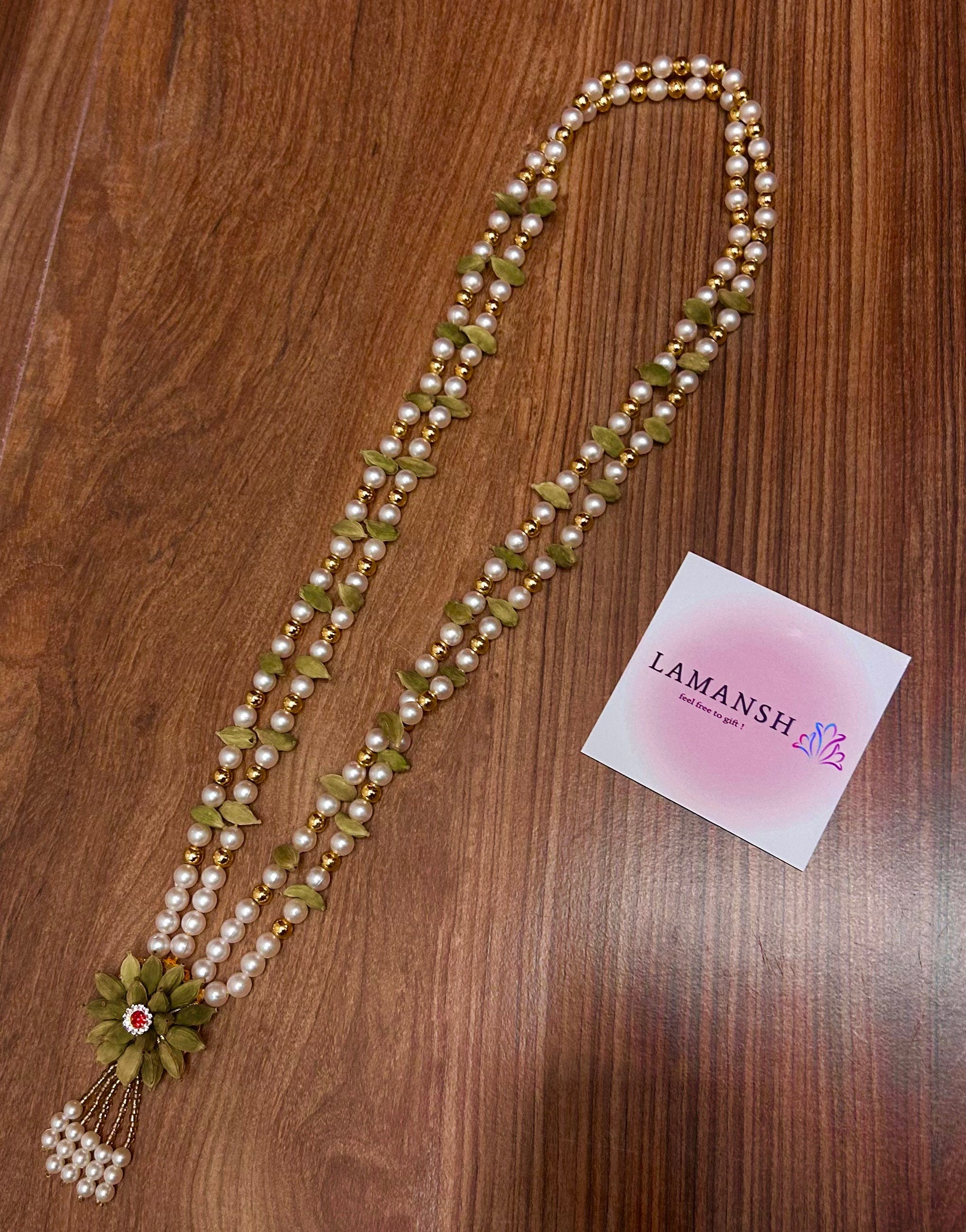 LAMANSH Layered Real Elaichi & Pearls Moti Mala / Barati swagat mala g ...