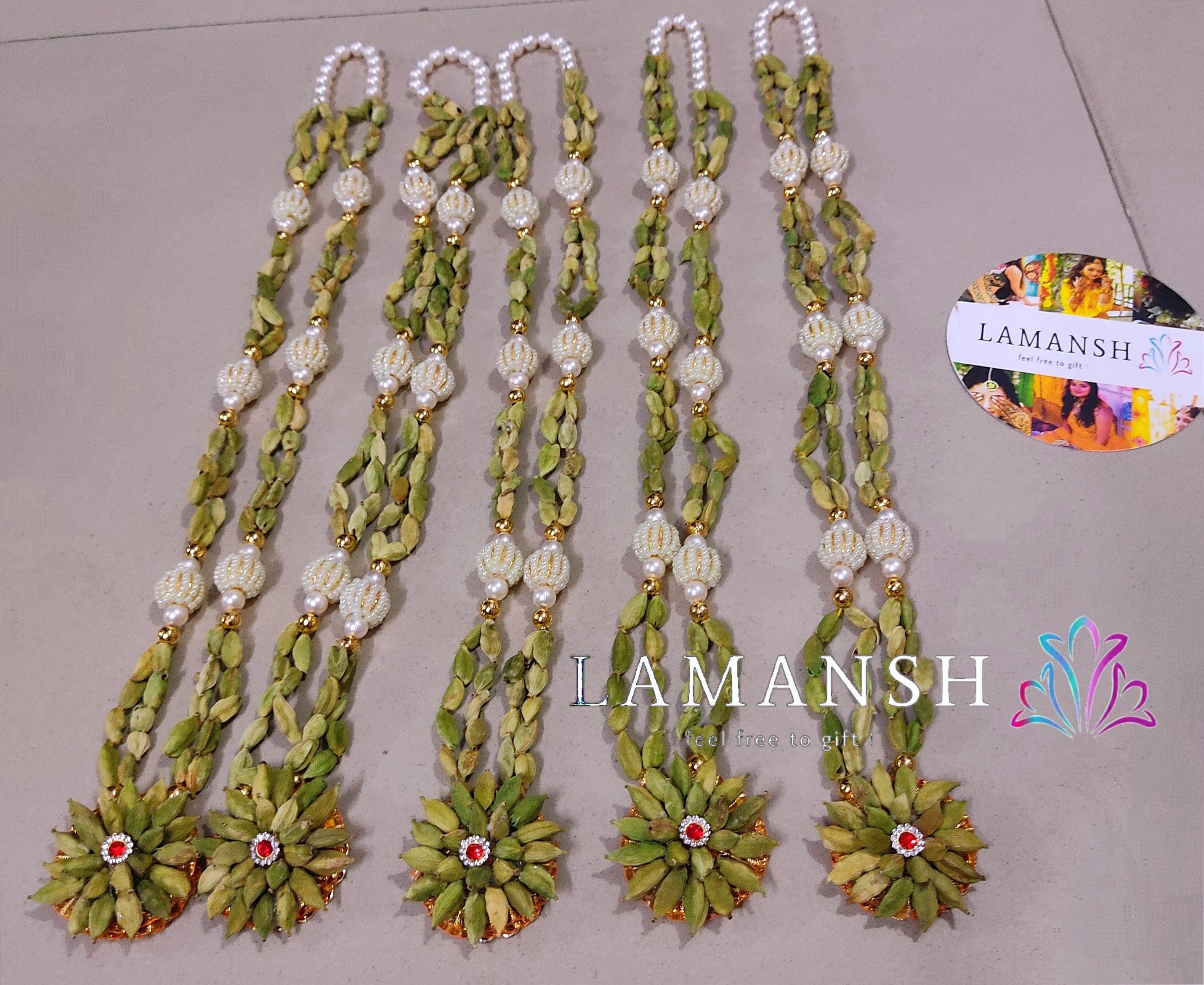 LAMANSH New Double Layered Real Elaichi & Pearls Moti Mala / Barati s ...