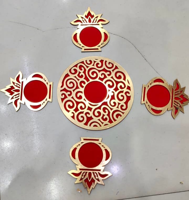 MDF Wooden Kalash Rangoli Set with Tealights, Diwali Festival Decorati ...
