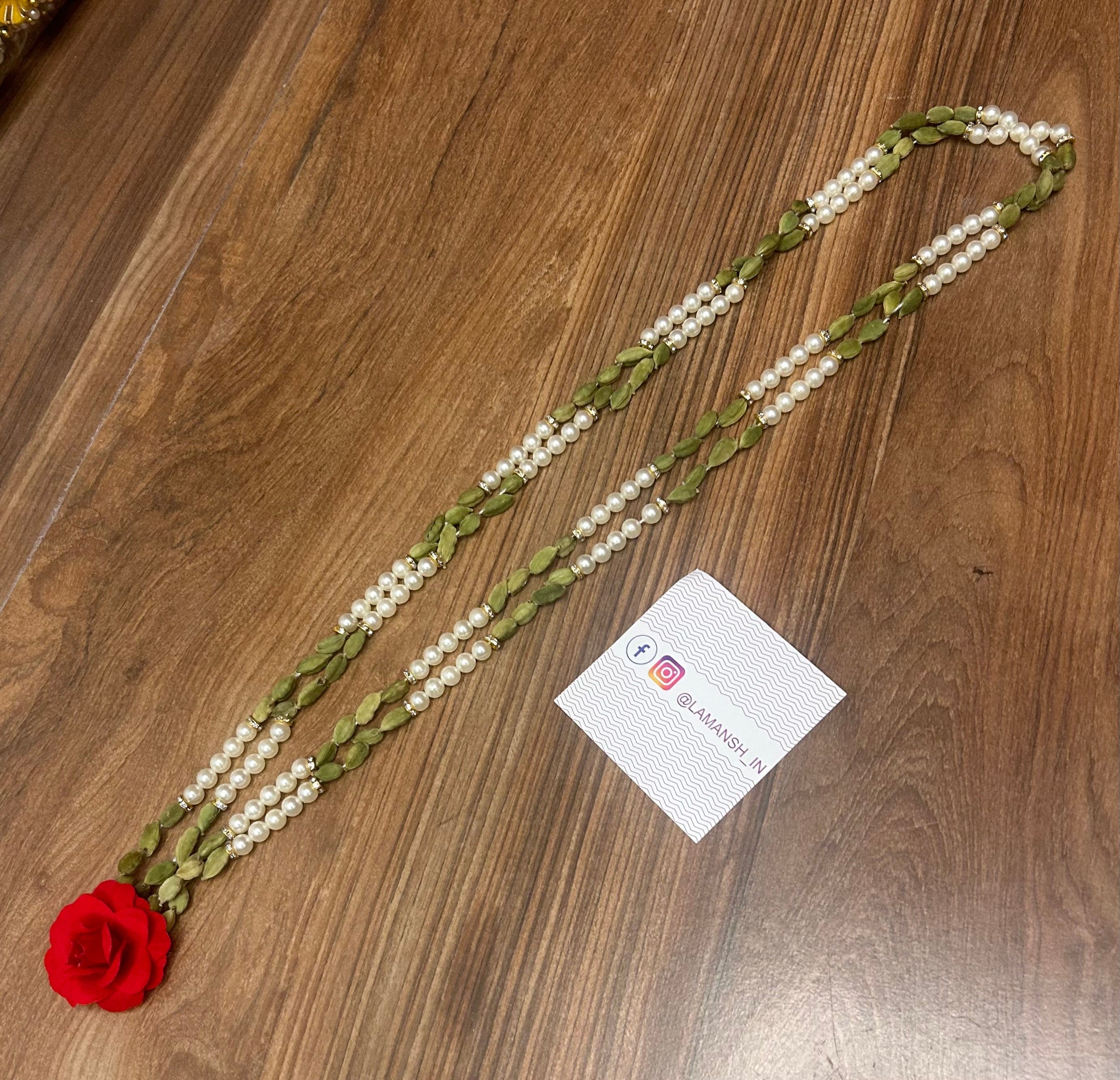 LAMANSH Traditional Jain Elaichi Moti Mala with Rose Flower / Barati s ...