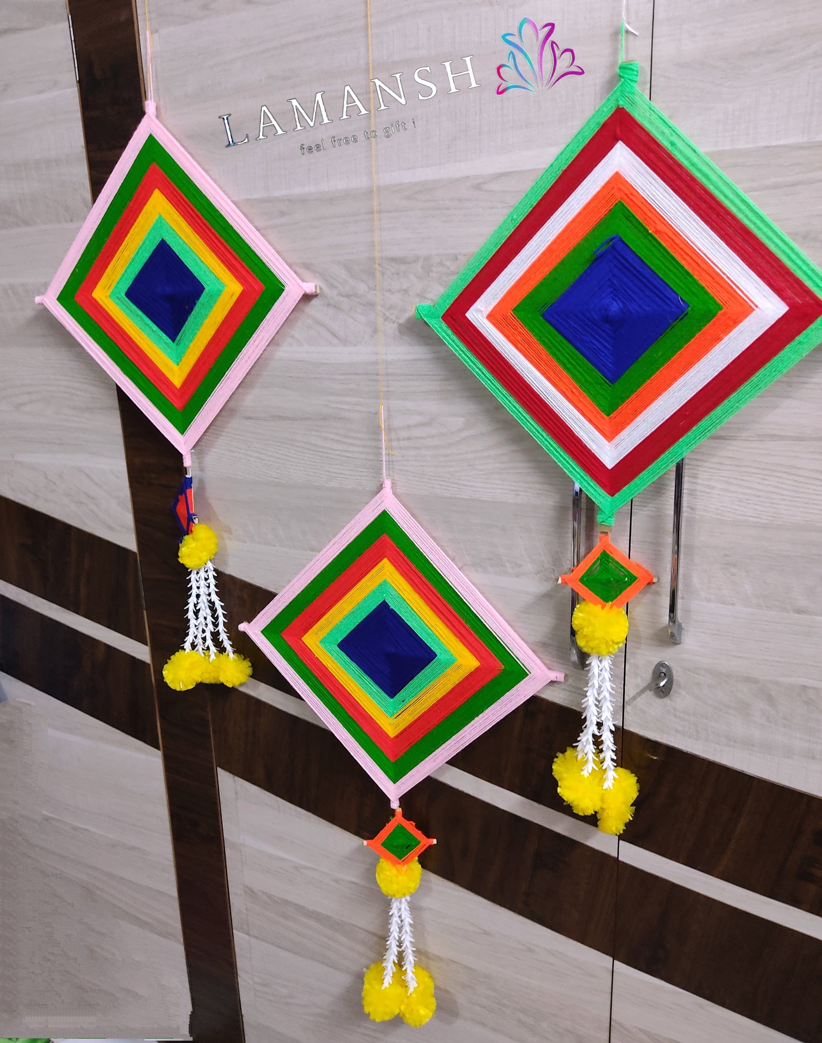 LAMANSH® ( Set of 10 ) 30*18 inch Handcrafted Rajasthan Wool Kite Hang ...