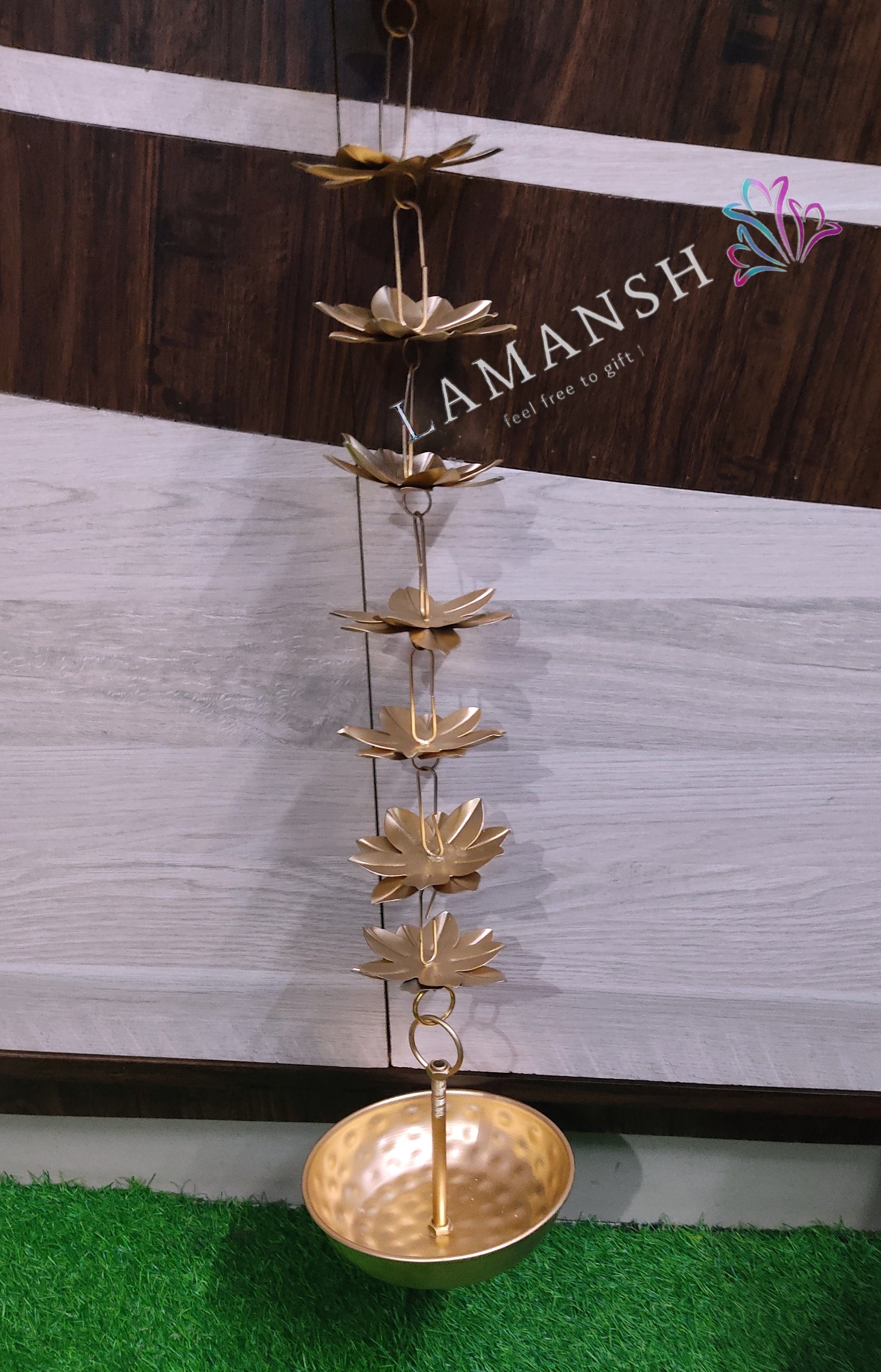 LAMANSH (2.5 feet height) Metal Wall Lotus Hanging Urli for Ganpati ...